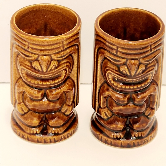 None | Dining | Vintage Tiki Leilani Polynesian Mugs Barware Set Of 2 Hawaiian Tumbler Heavy Mcm ...